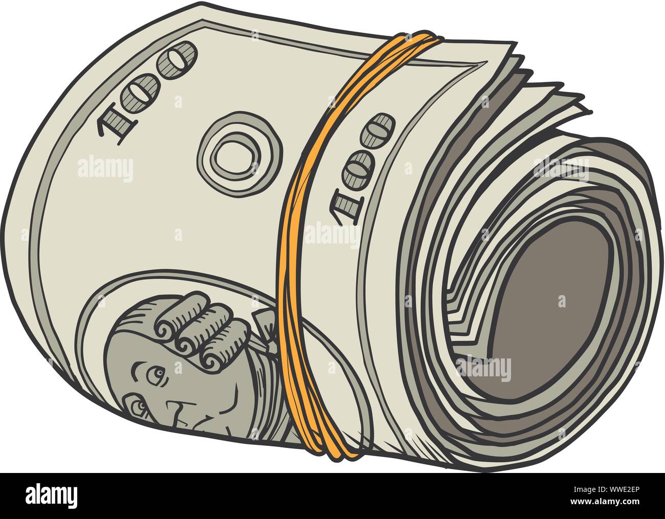 One hundred dollars bundle of banknotes gum. Benjamin Franklin. comic ...