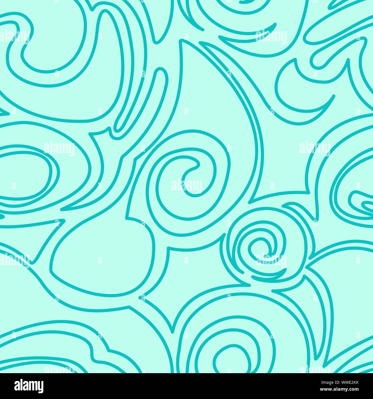 turquoise seamless pattern of waves and abstract shapes in a linear ...