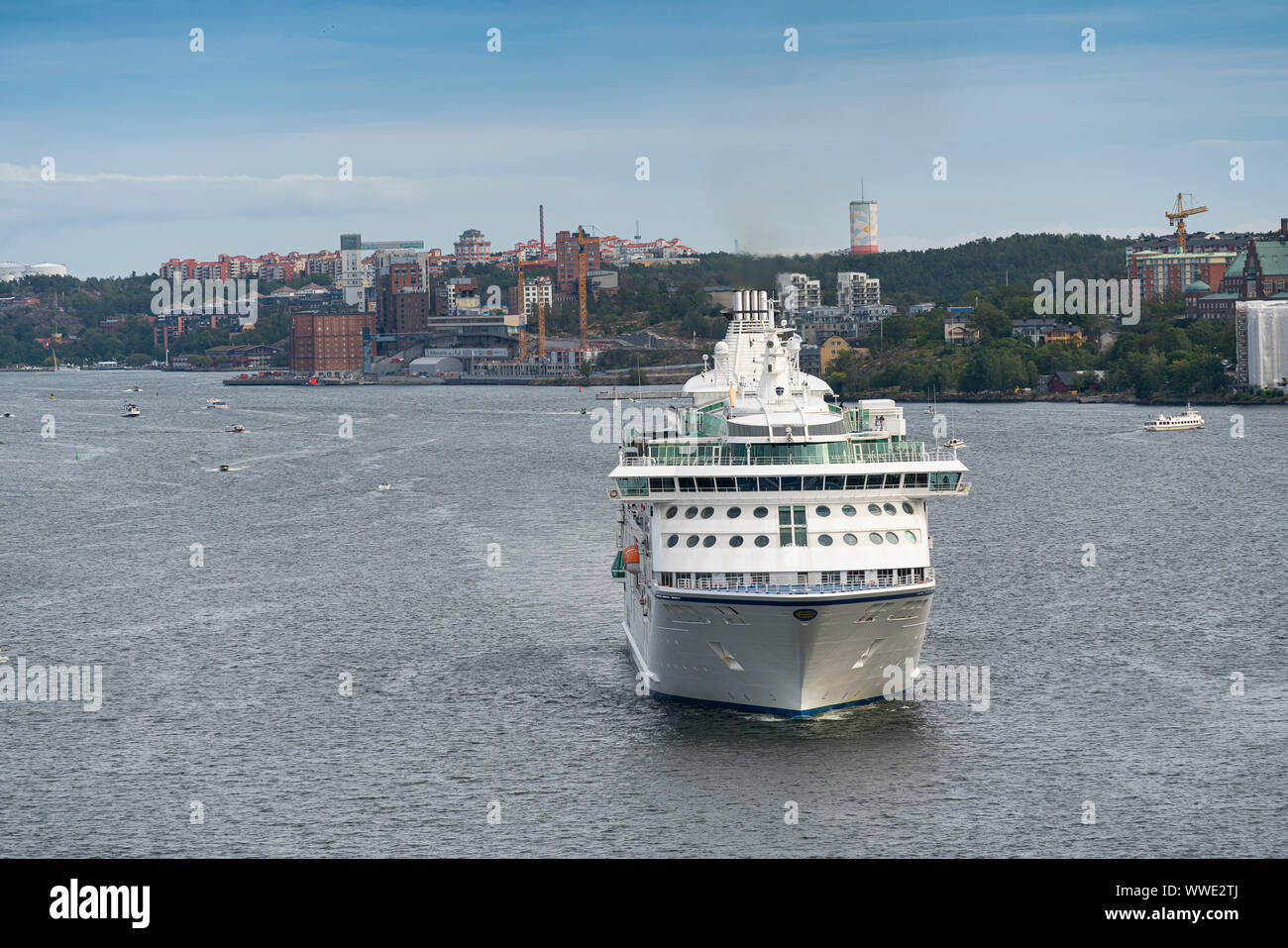 Stockholm, Sweden. September 2019. a cruise ship enters the city port ...