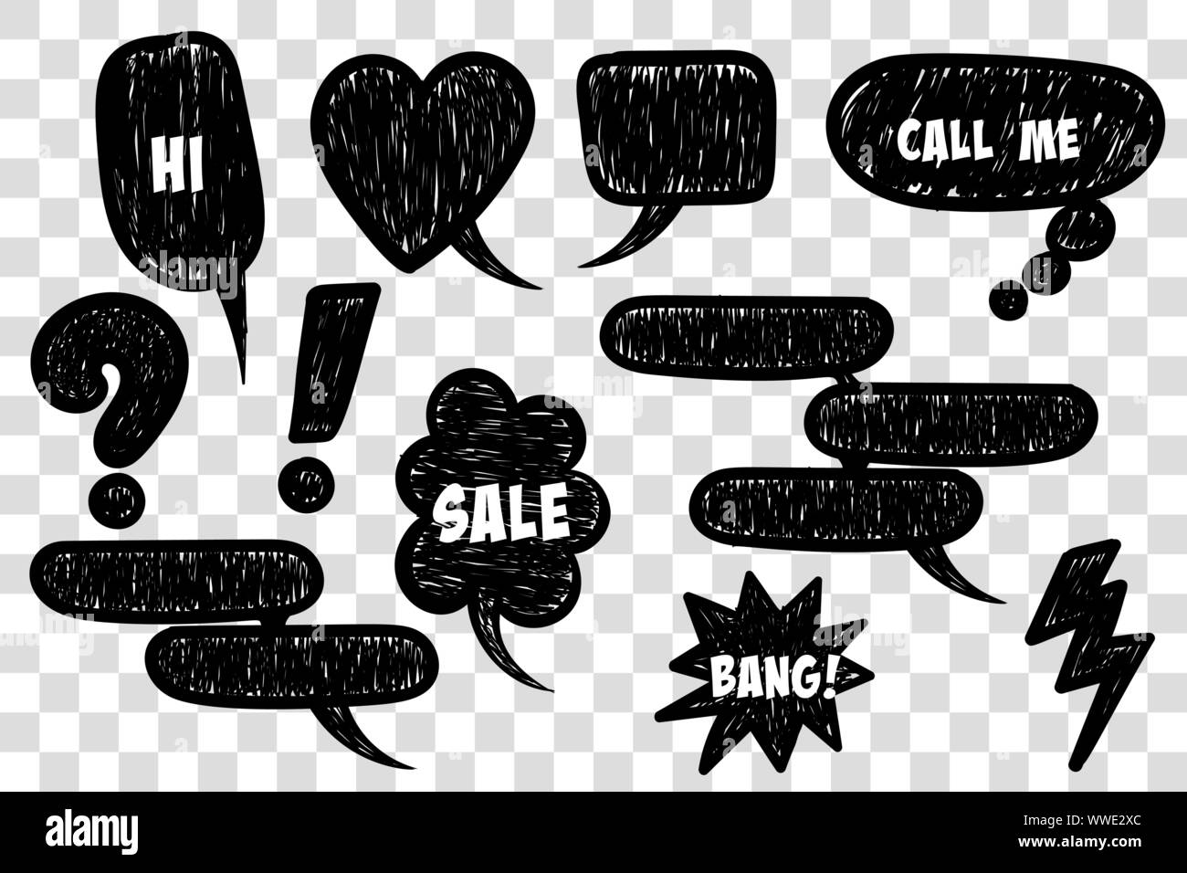 Speech bubble doodle hand Black and White Stock Photos & Images - Alamy