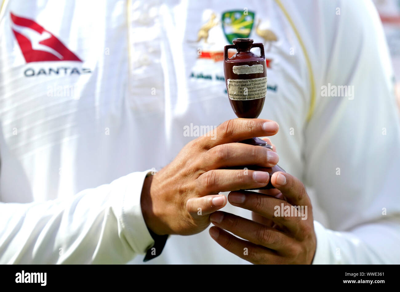 A detailed view of the Ashes urn as Australia celebrate retaining the ...