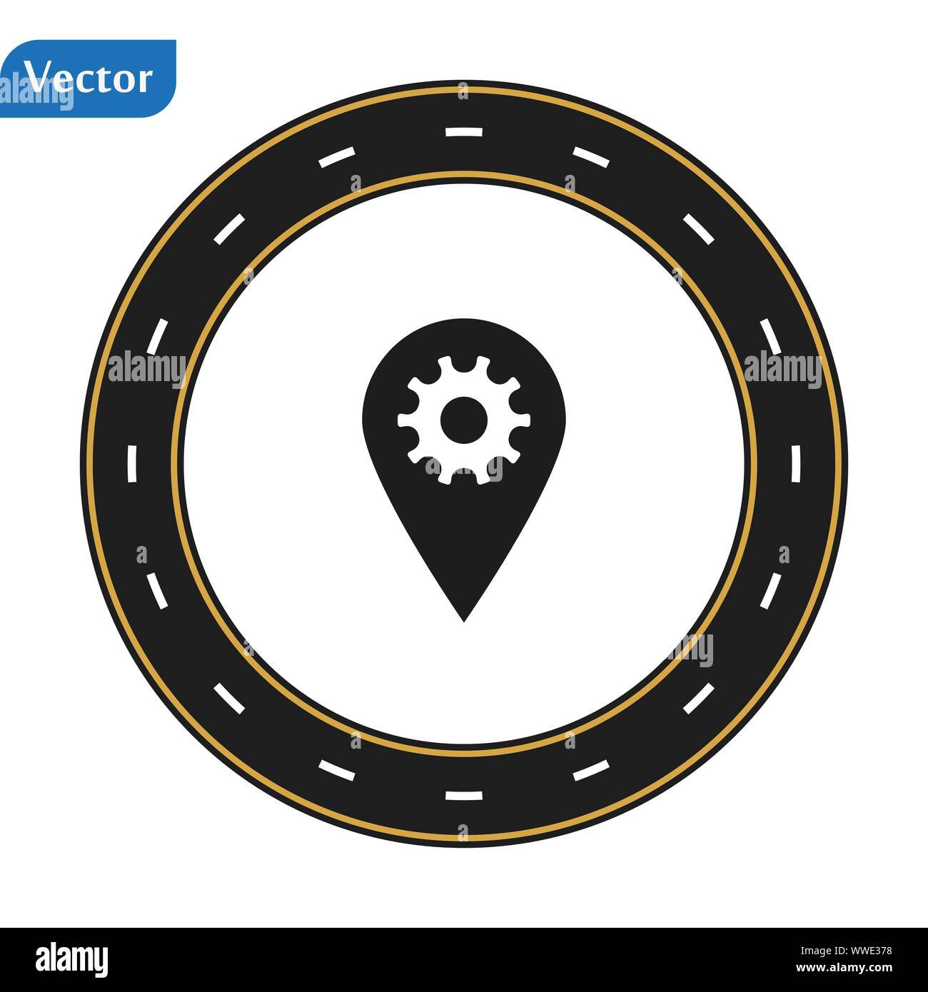 Map marker gear icon, map pin. Road icon. Eps10 Stock Vector Image ...