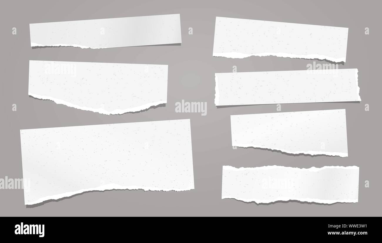 Set of torn white note, notebook paper strips and pieces with soft ...
