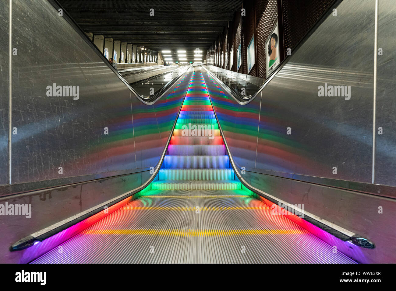Stockholm, Sweden. September 2019. colorful escalators in the city ...