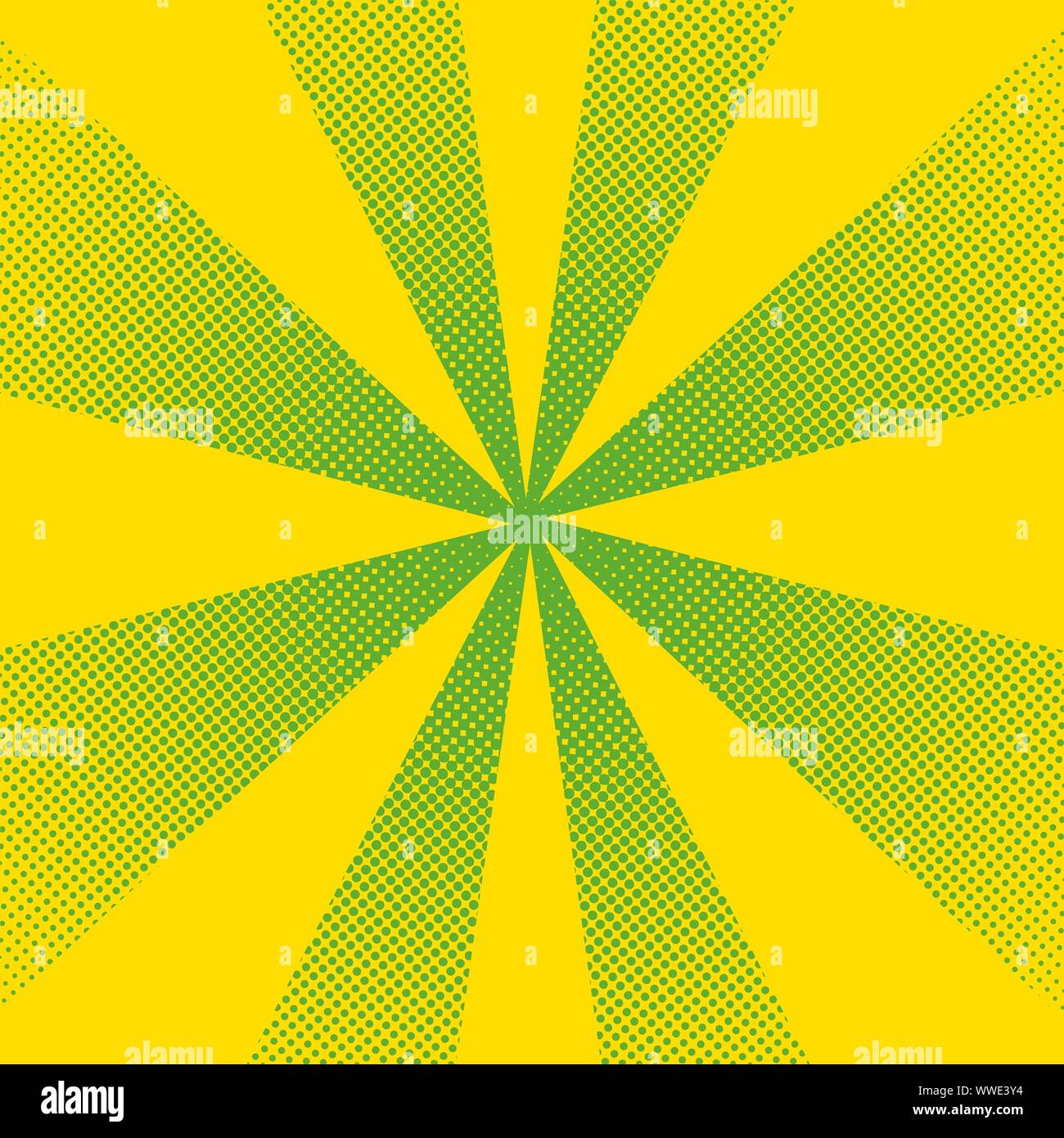 Bright sun rays with yellow dots. Abstract comic background with ...