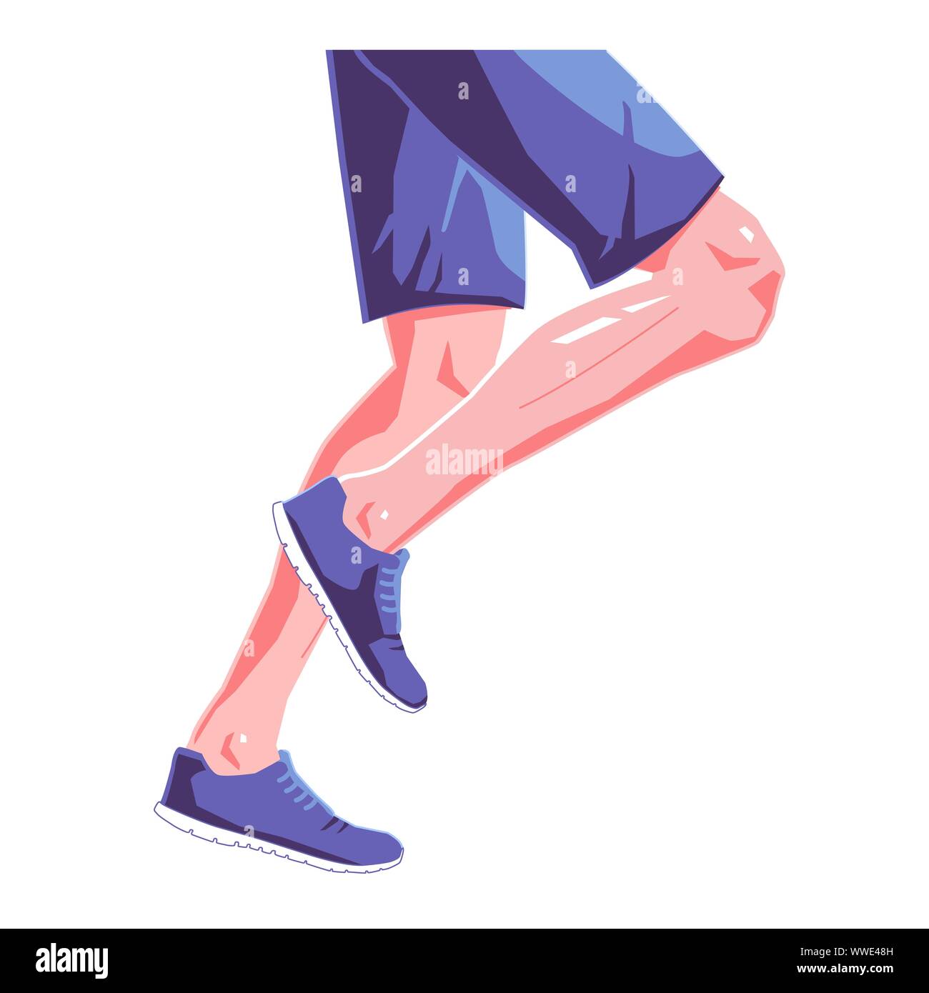 Runner legs flat illustration on isolated white background. Blue ...