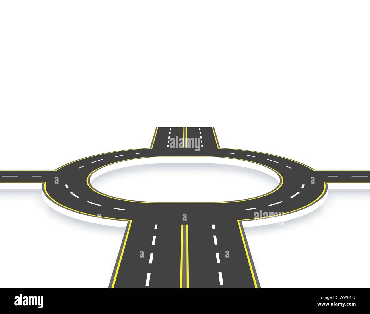 Road, highway, roundabout in perspective with shadow. Two-lane and four ...