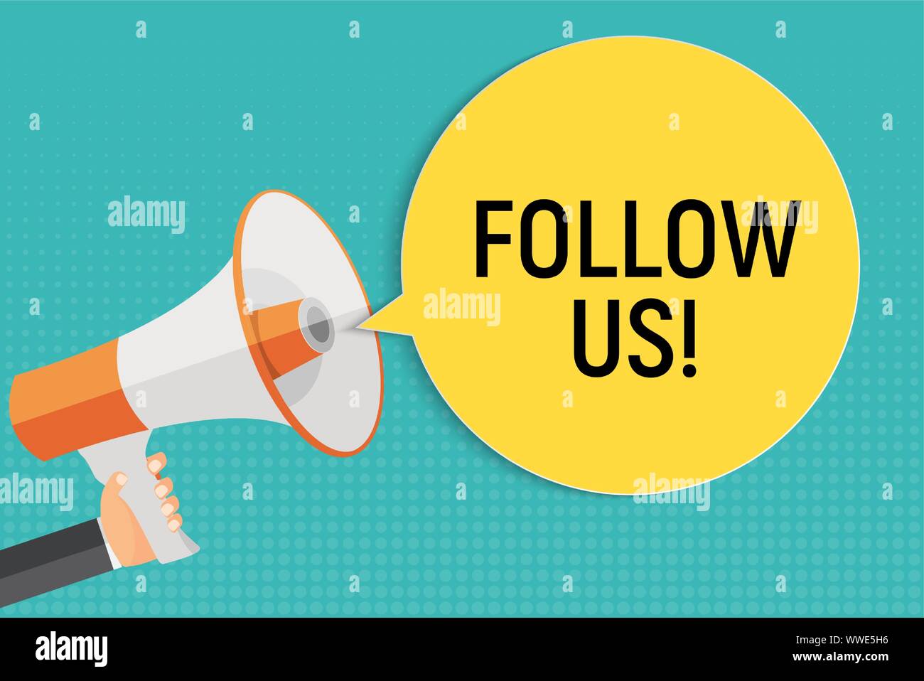 Hand with Megaphone and Speech Bubble. Follow Us Concept. Vector ...