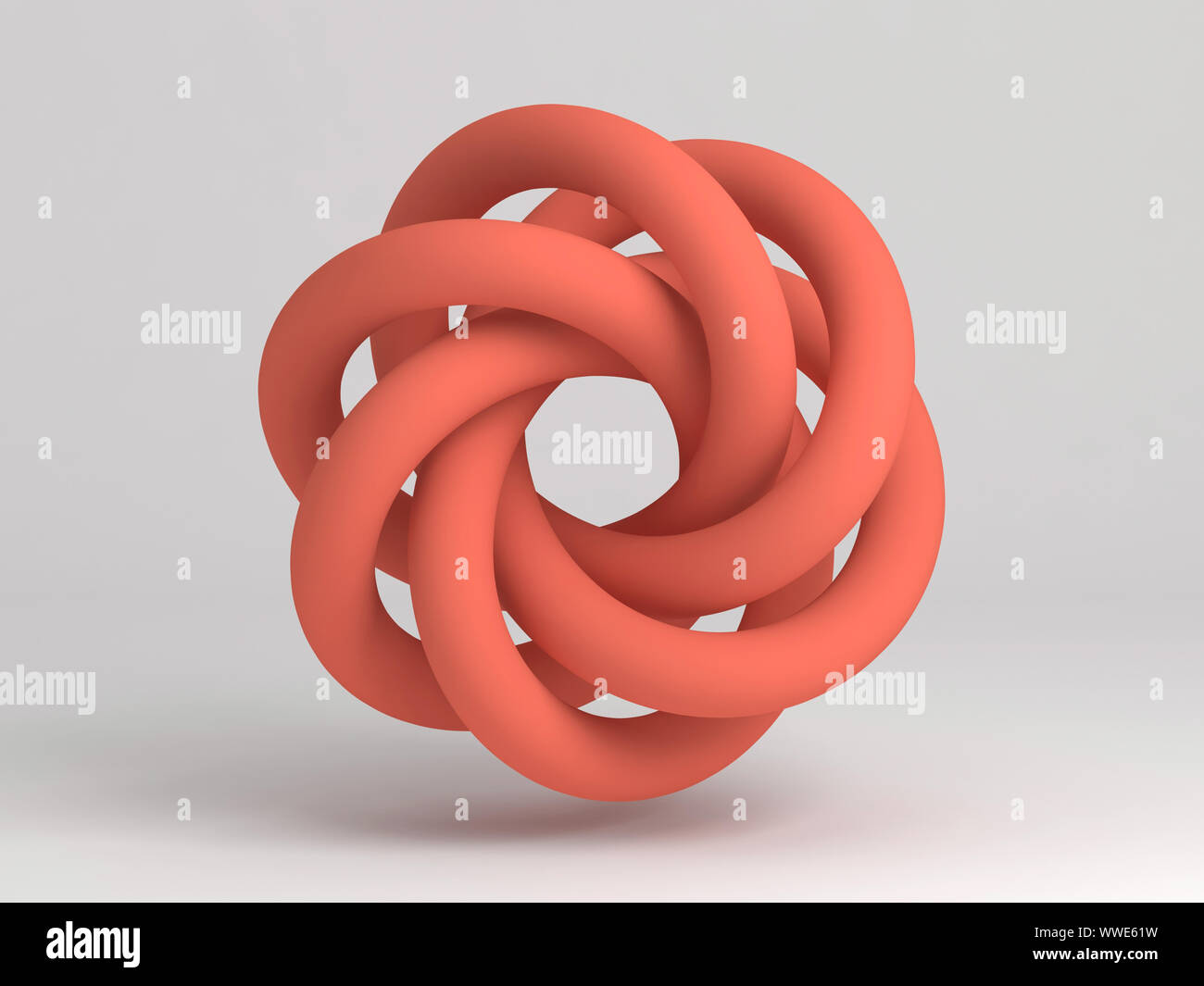 Torus knot. Abstract red object on white background with soft shadow ...