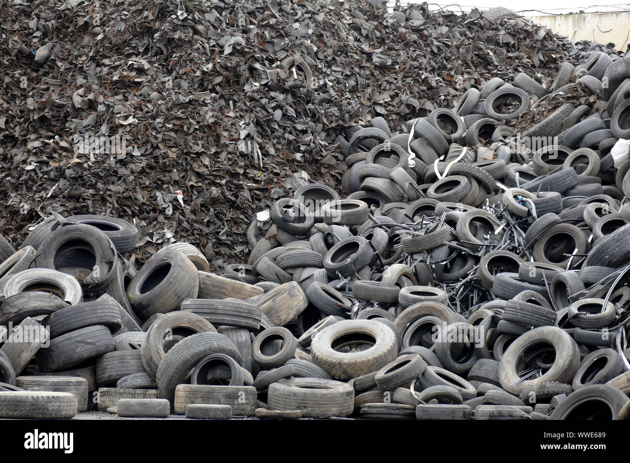 Tire Recycling Plant / Pile of tires prepared for recycling at the ...