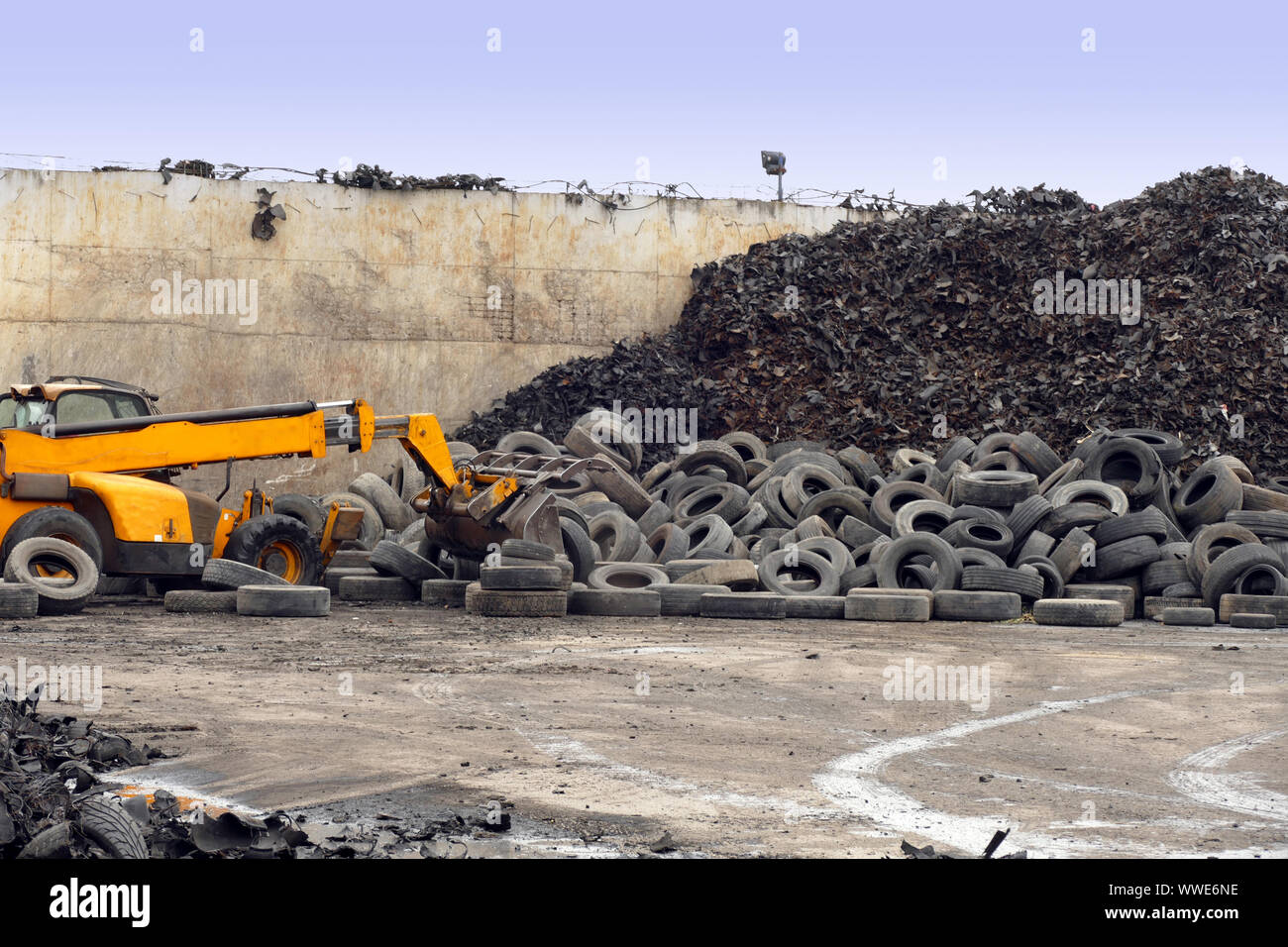Tire Recycling Plant / Pile of tires prepared for recycling at the ...