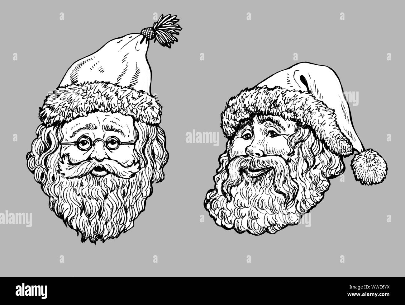 Santa smiling face. Funny Santa Claus head illustration. Christmas Card ...