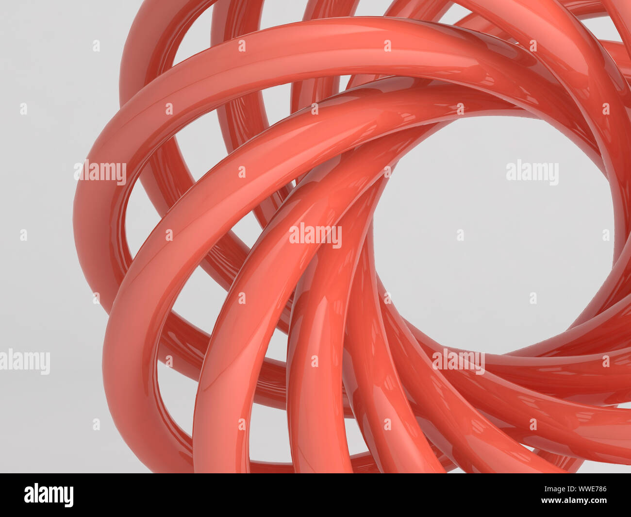 Shiny torus knot fragment. Abstract red object on white background. 3d ...