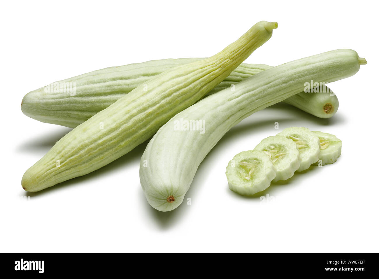 Fresh Armenian cucumbers with slices isolated on white background Stock ...