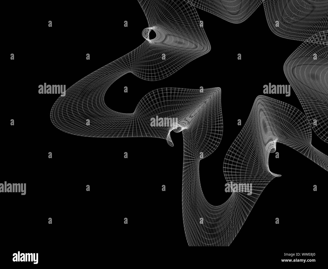 Abstract parametric wire-frame mesh structure isolated on black ...