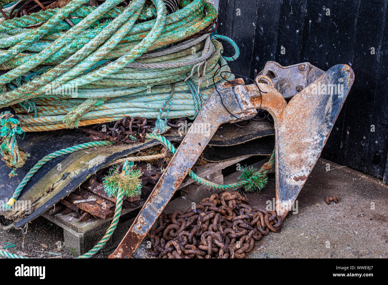 Large Mast from a Ship in a Cornish fish Village.England UK Stock Photo ...