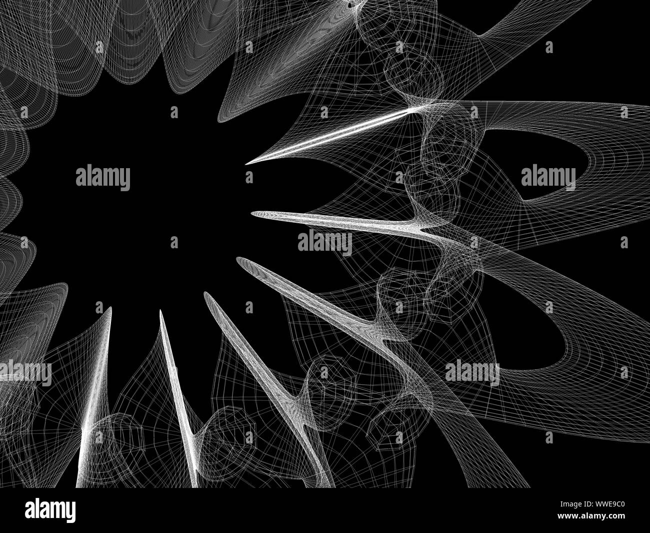 Abstract white parametric round wire-frame mesh structure isolated on ...
