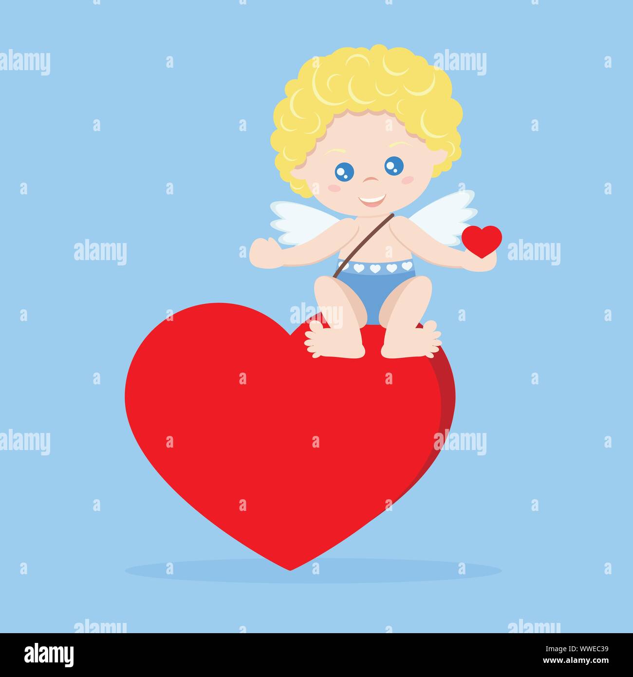 Cupid in sitting pose on heart with heart on hand Stock Vector Image ...
