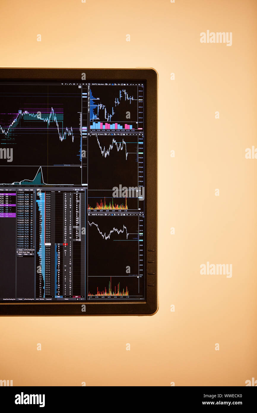 screen of digital device with charts and graphs in office Stock Photo ...
