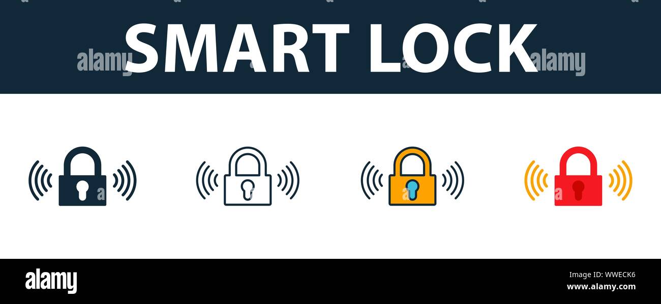 Smart Lock icon set. Four simple symbols in diferent styles from smart ...