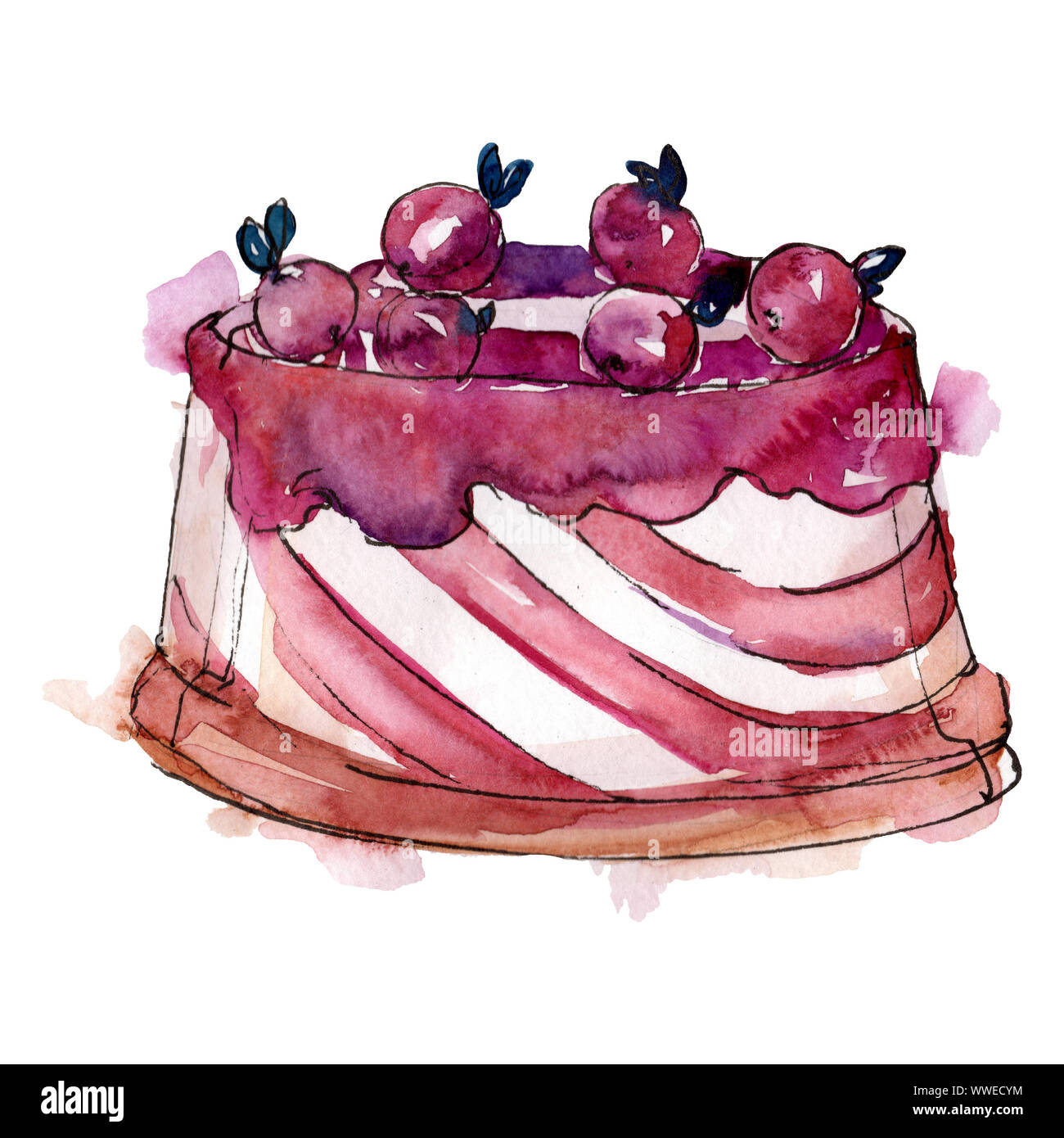 Tasty cake in a watercolor style. Background illustration set ...