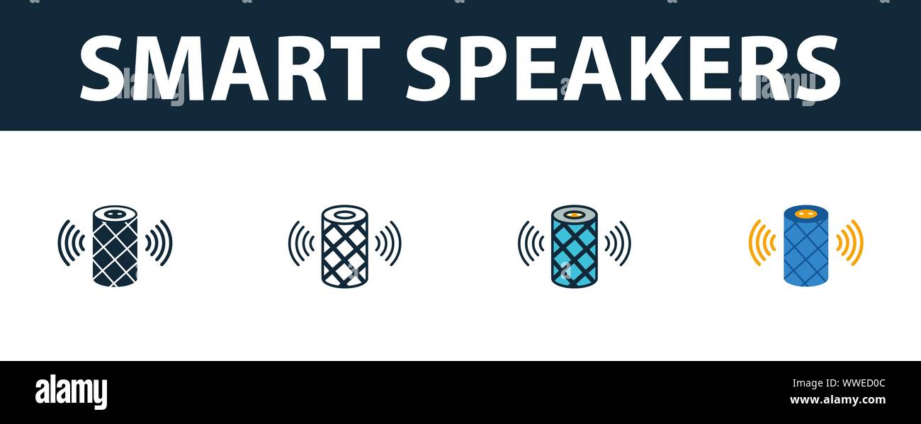 Smart Speakers icon set. Four simple symbols in diferent styles from ...
