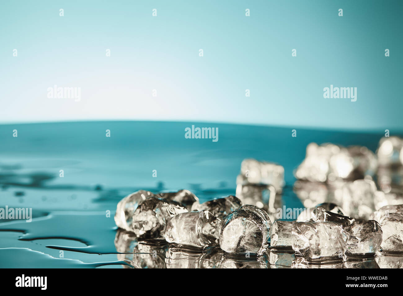 transparent melting ice cubes on emerald and white background Stock ...