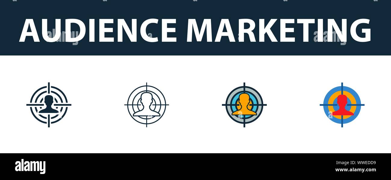 Audience Marketing icon set. Four simple symbols in diferent styles ...