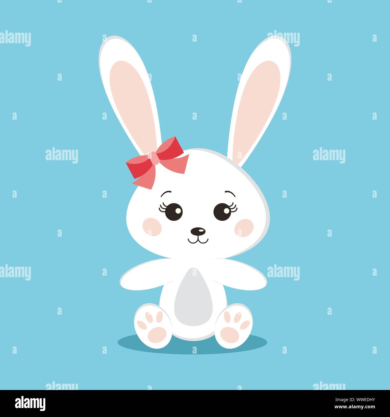 Isolated cute and sweet white rabbit girl in sitting pose Stock Vector ...