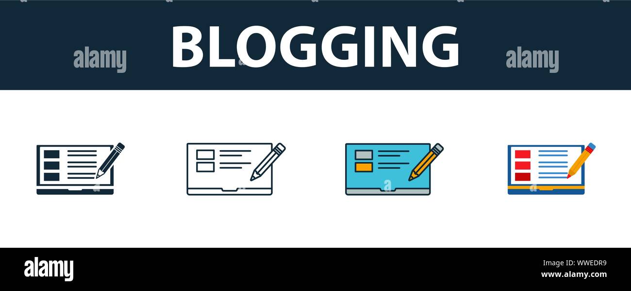 Blogging icon set. Four simple symbols in diferent styles from smm ...