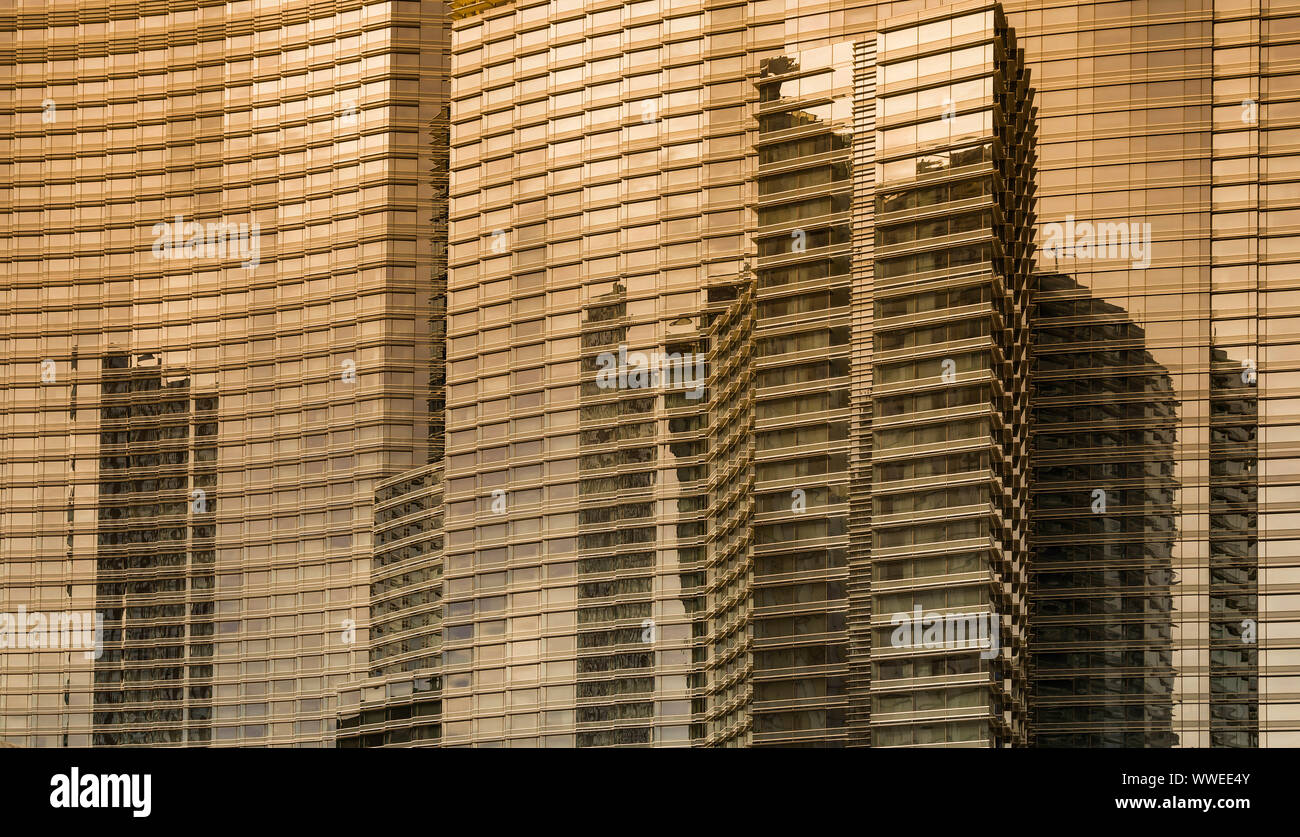 LAS VEGAS, NV, USA - FEBRUARY 2019: Reflection in the glass panels of ...