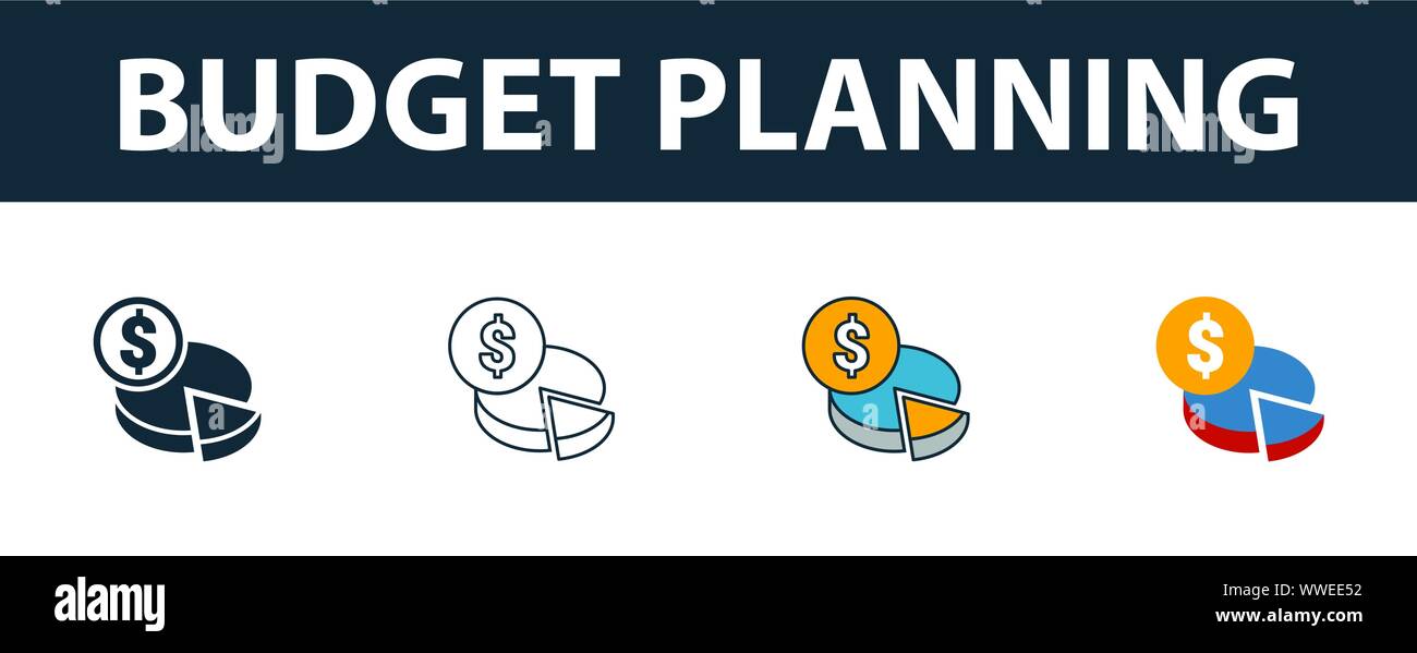 Budget Planning icon set. Four simple symbols in diferent styles from ...