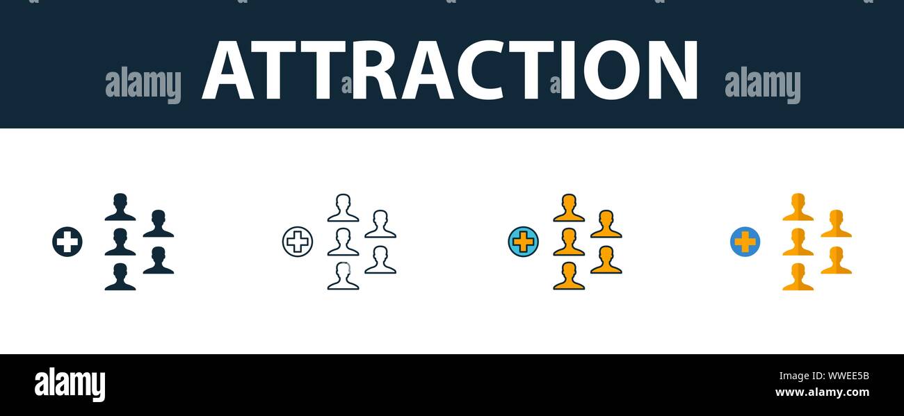 Attraction icon set. Four simple symbols in diferent styles from smm ...