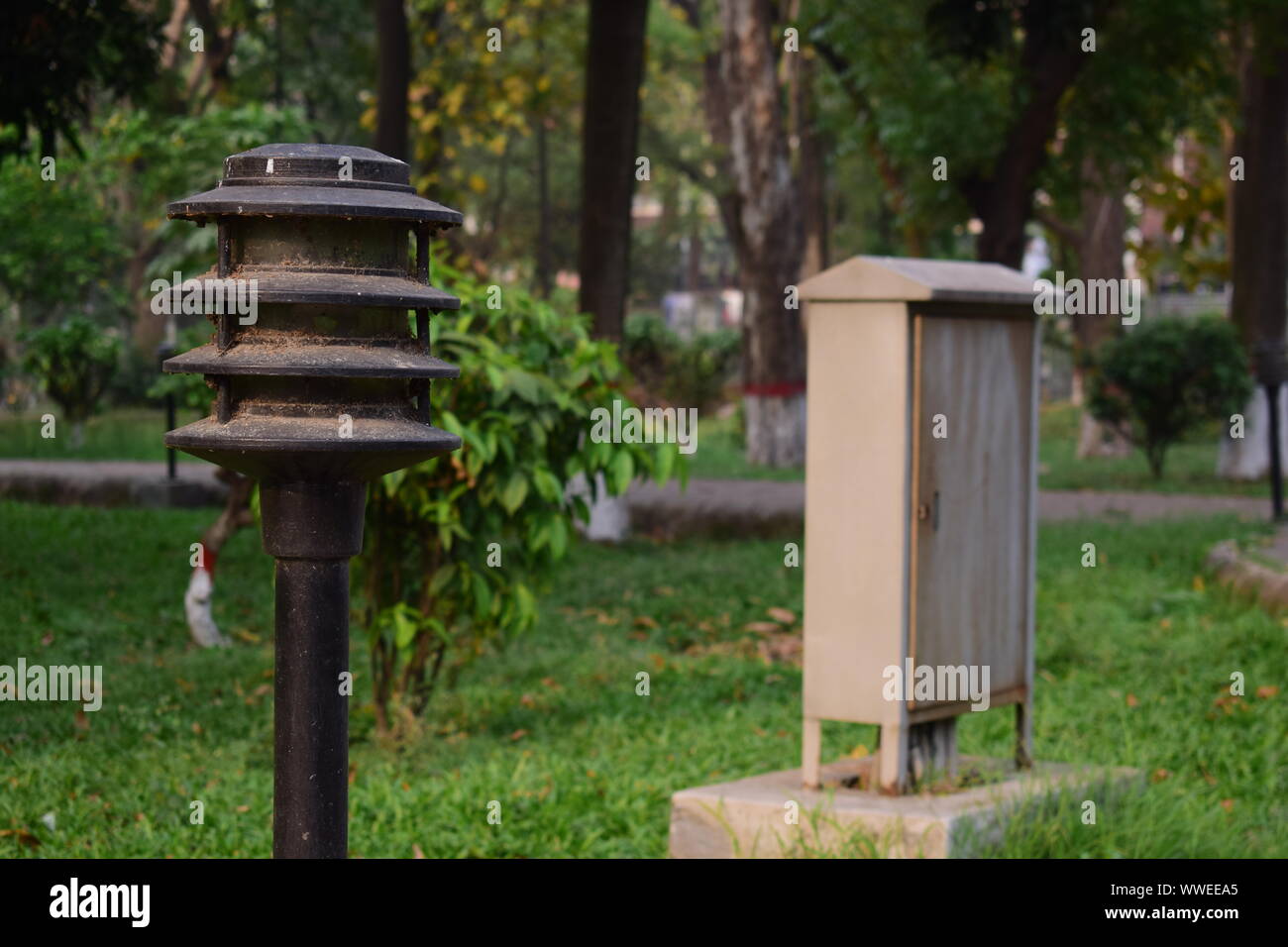 electric connection box with lamp post Stock Photo - Alamy