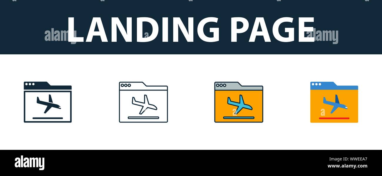Landing Page icon set. Four simple symbols in diferent styles from smm icons collection ...