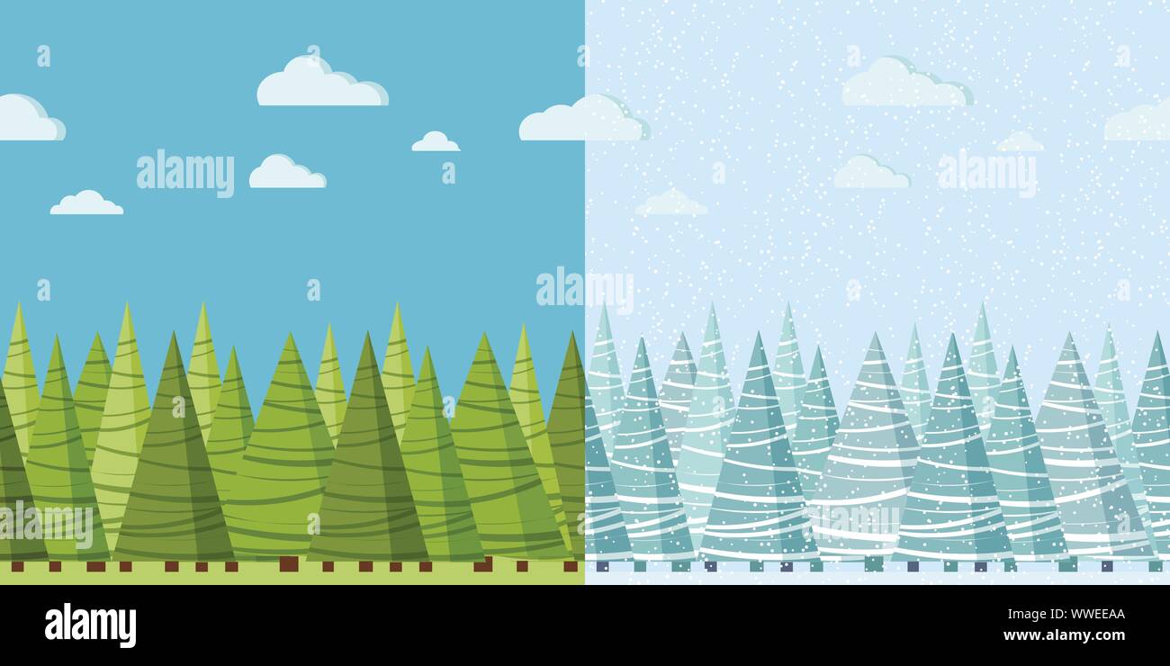 Vector summer and winter nature seamless border for design template ...