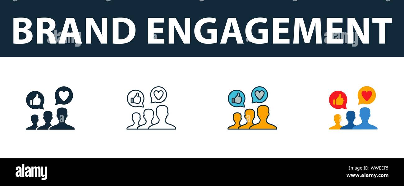 Brand Engagement icon set. Four simple symbols in diferent styles from ...