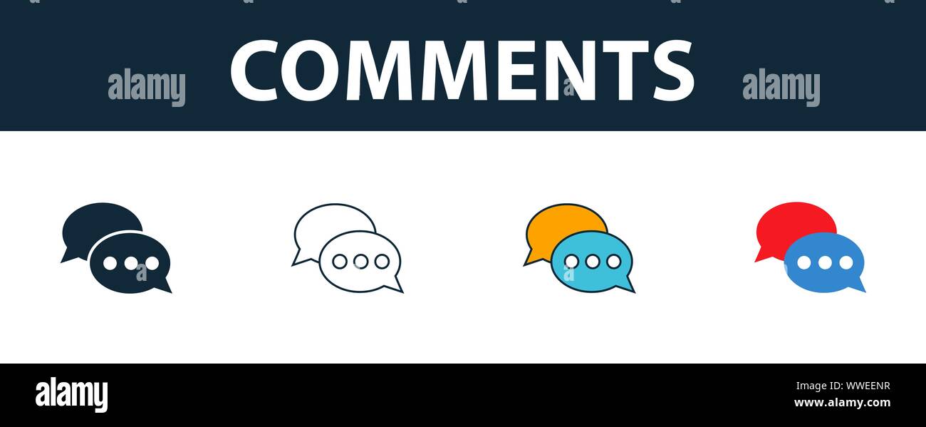 Comments icon set. Four simple symbols in diferent styles from smm ...