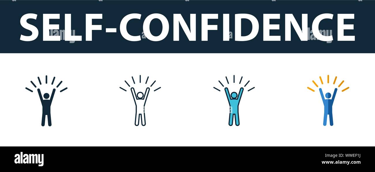 Self-Confidence icon set. Four simple symbols in diferent styles from ...