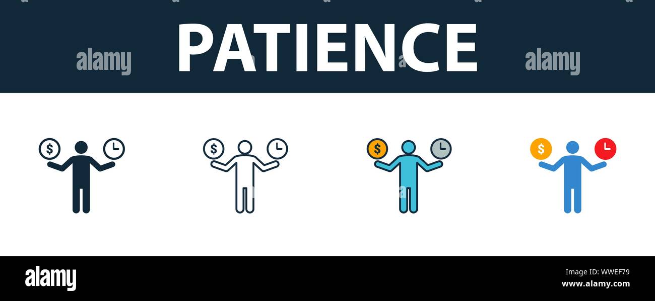 Patience icon set. Four simple symbols in diferent styles from soft ...