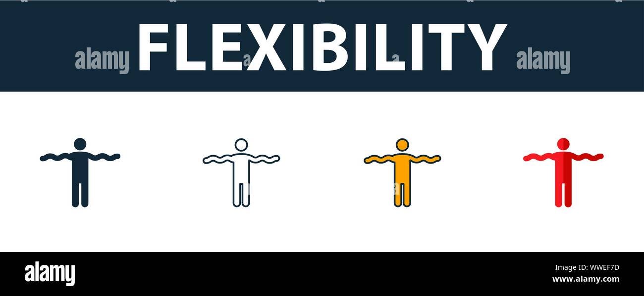 Flexibility icon set. Four simple symbols in diferent styles from soft ...