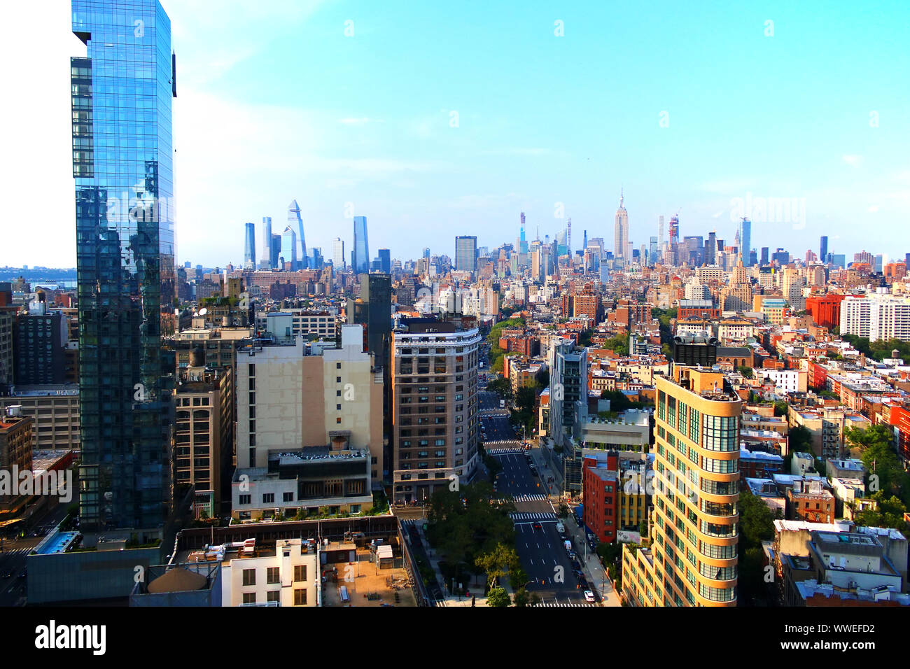 Aerial view of SoHo rooftops, with TriBeCa, East Village, West Village ...