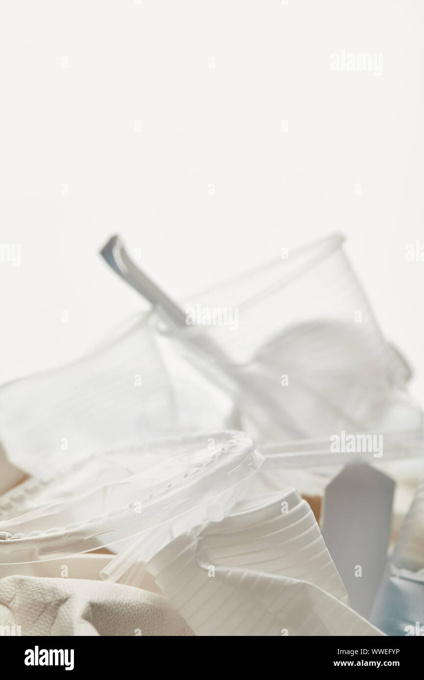 close up view of crumpled plastic rubbish isolated on white Stock Photo ...