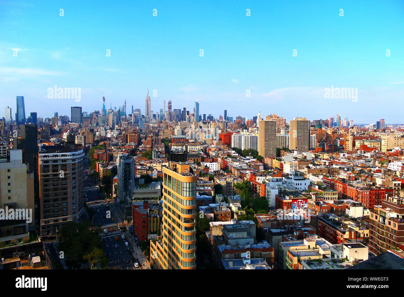 Aerial view of SoHo rooftops, with TriBeCa, East Village, West Village ...