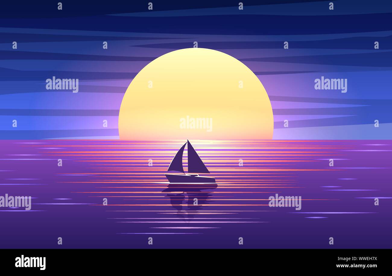 Sunset sea waves beautiful Stock Vector Images - Alamy