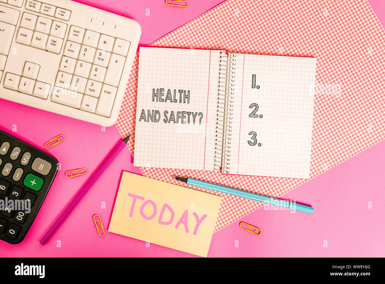 Writing note showing Health And Safety Question. Business concept for ...