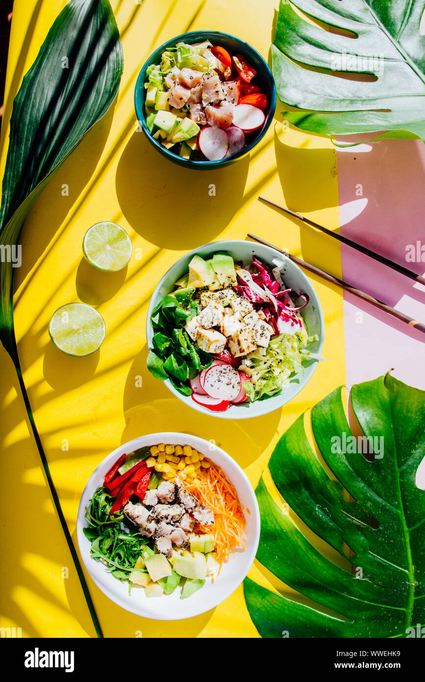 Poke bowl are te last trend in food industry, a bowl with vegetables ...