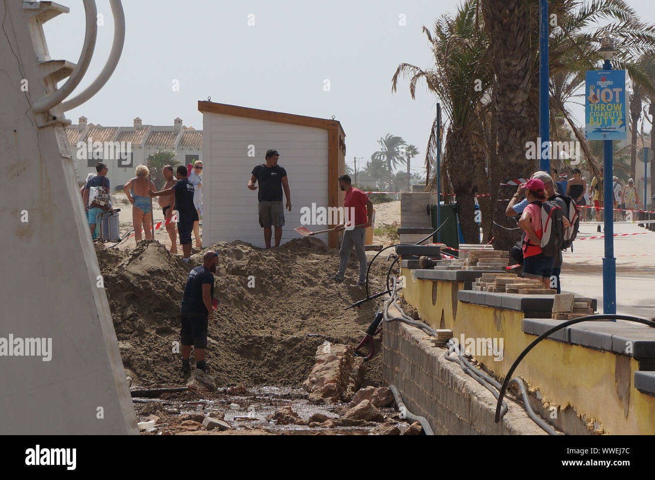 Orihuela Costa, Alicante, Spain - September 15, 2019: People woking to ...