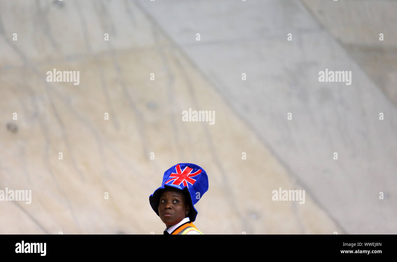 General view of a steward wearing a Union Jack hat during day seven of ...