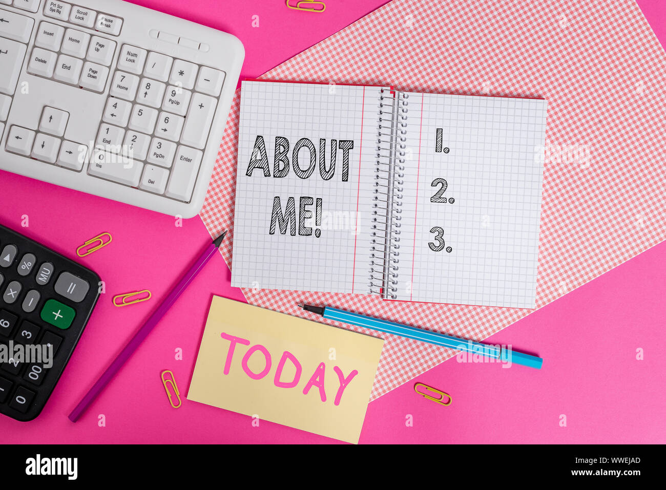 Writing note showing About Me. Business concept for telling someone ...
